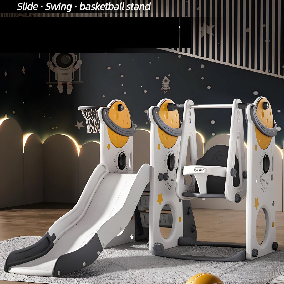 Space-themed 3-in-1 Kids Swing and Slide Set | Indoor and Outdoor Fun ...